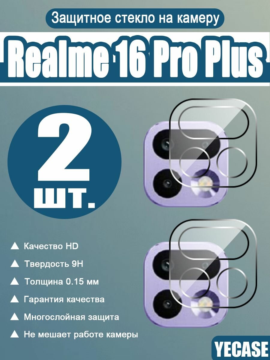 Защитное стекло для камеры Realme 16 Pro Plus (реалме 16 Про Плюс) (2 шт.) - Высокая прозрачность + защита от царапин и отпечатков на объектив для телефона