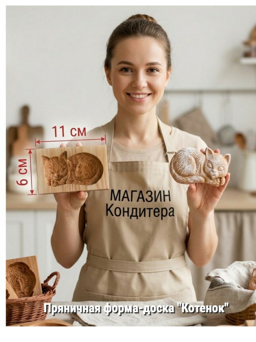 Пряничная форма-доска "Котенок" для формирования пряников и печенья — фото 1