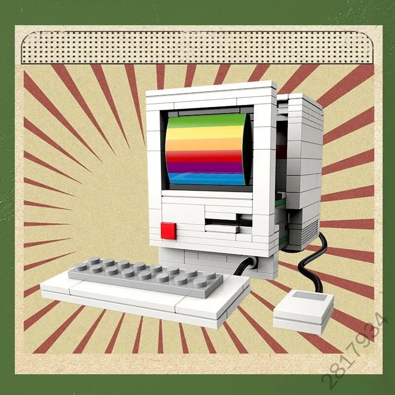 Конструктор Retro Computer Model - Белый конструктор для детей и взрослых, 100+ деталей