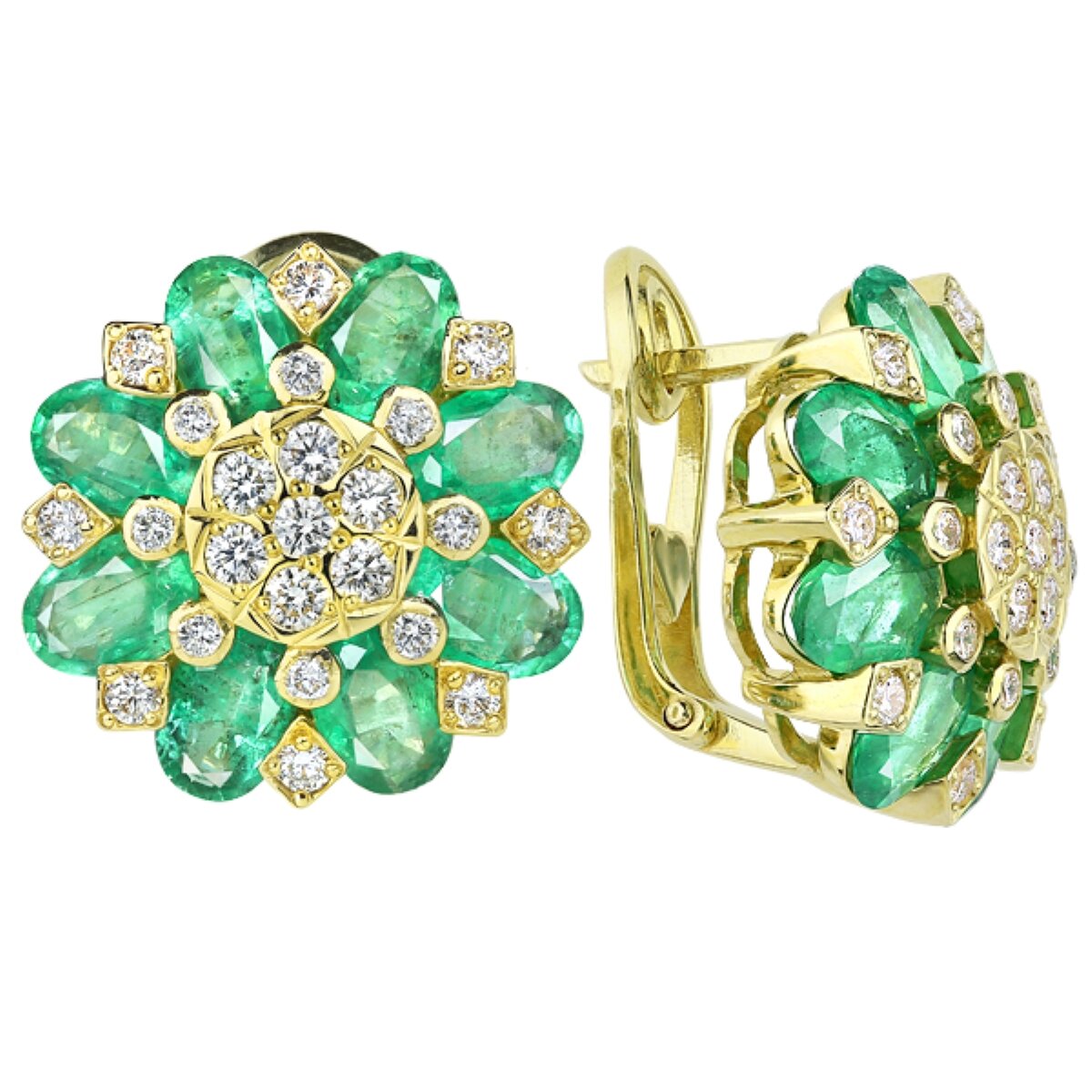 Серьги, желтое золото, 585 проба, изумруд, бриллиант