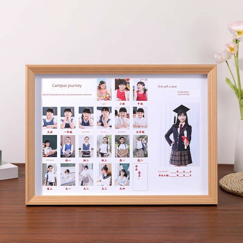Фото-рамка для школьных воспоминаний, двойное использование (подставка и на стену), деревянная текстура 29.7x42 см,