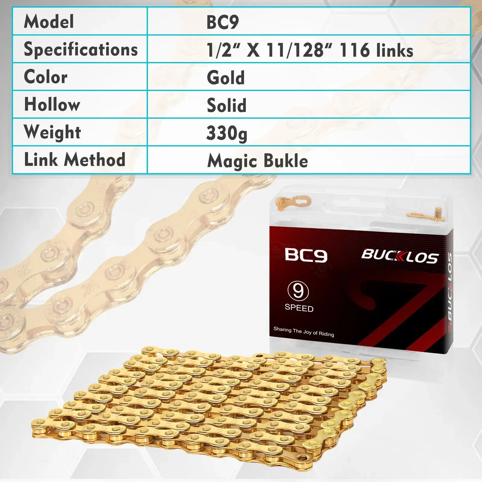 Цепь велосипедная BUCKLOS BC9 Gold 1/2" x 11/128" 116 звеньев