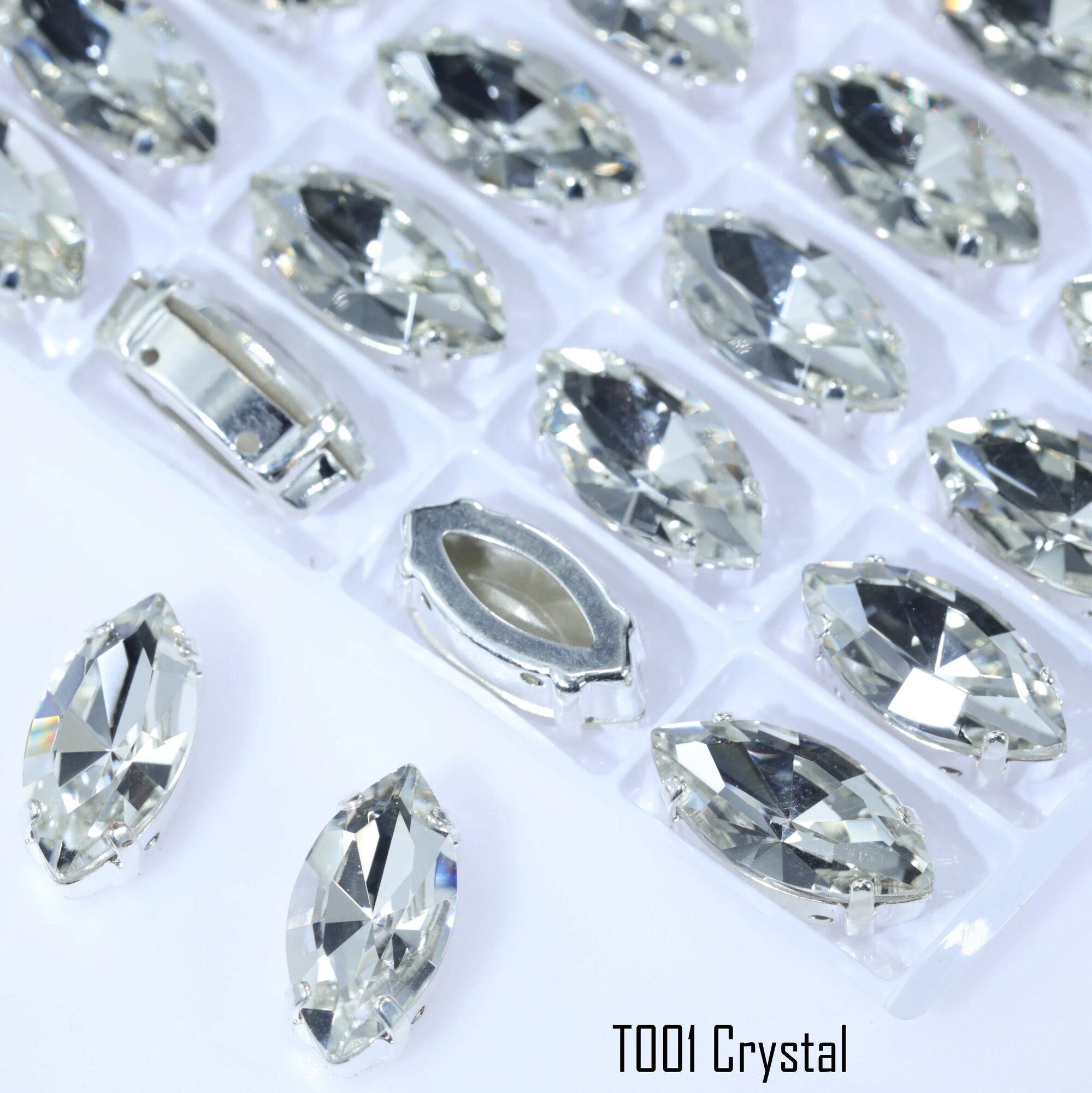 Стразы «Конский глаз» стеклянные белые для Silver Claw, Серебряный, 144Pcs 4mm8mm, T001 Crystal