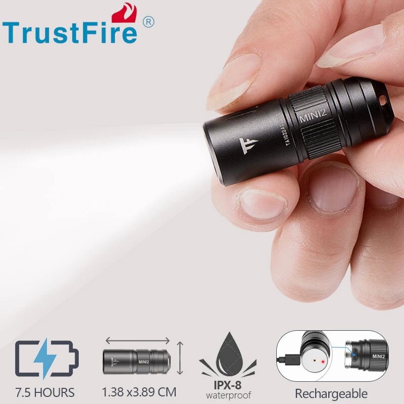 Фонарик EDC "Trustfire" MINI2, перезаряжаемый, IPX8 водонепроницаемость, 220 Lm, черный