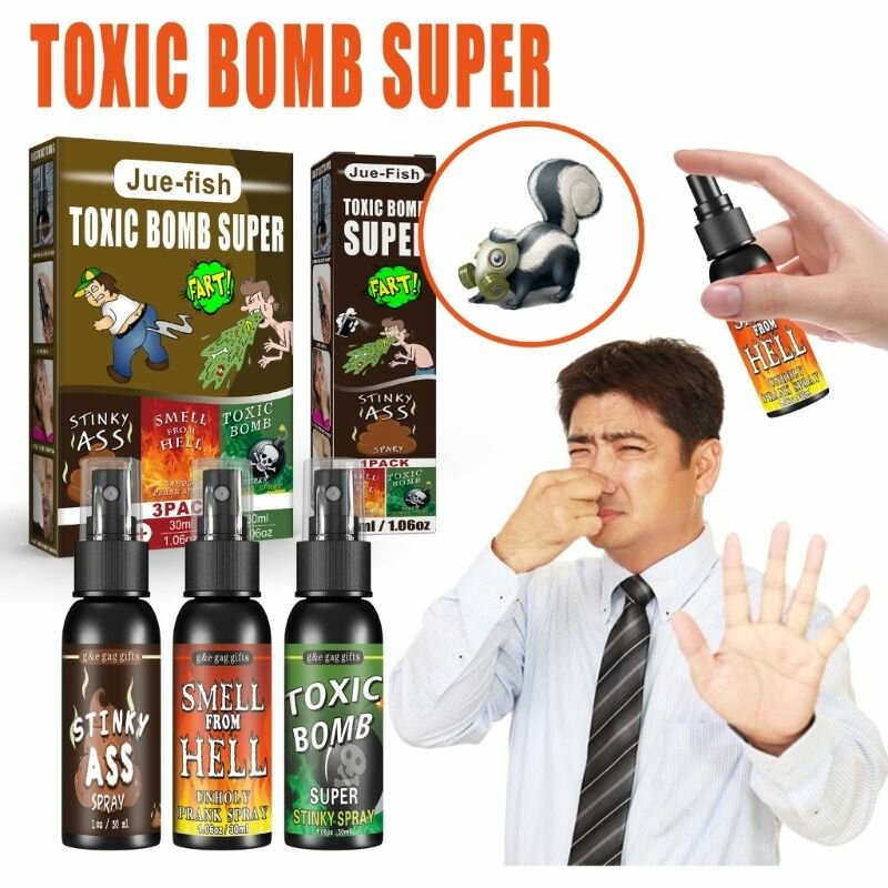3 флакона пердящего спрея whole person toy (жидкого) -запах какашек + запах бомбы адский