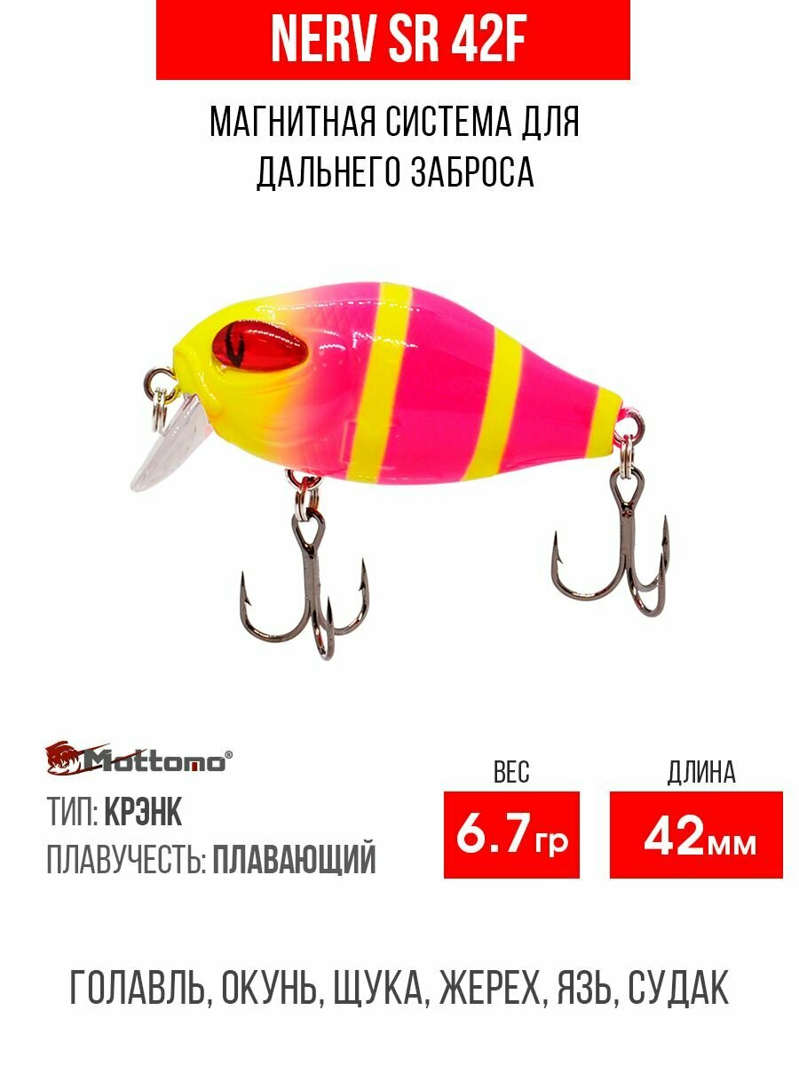 Воблер для рыбалки Mottomo Nerv SR 42F 6,7g крэнк плавающий для спиннинга. Приманка на щуку форель судака окуня жереха