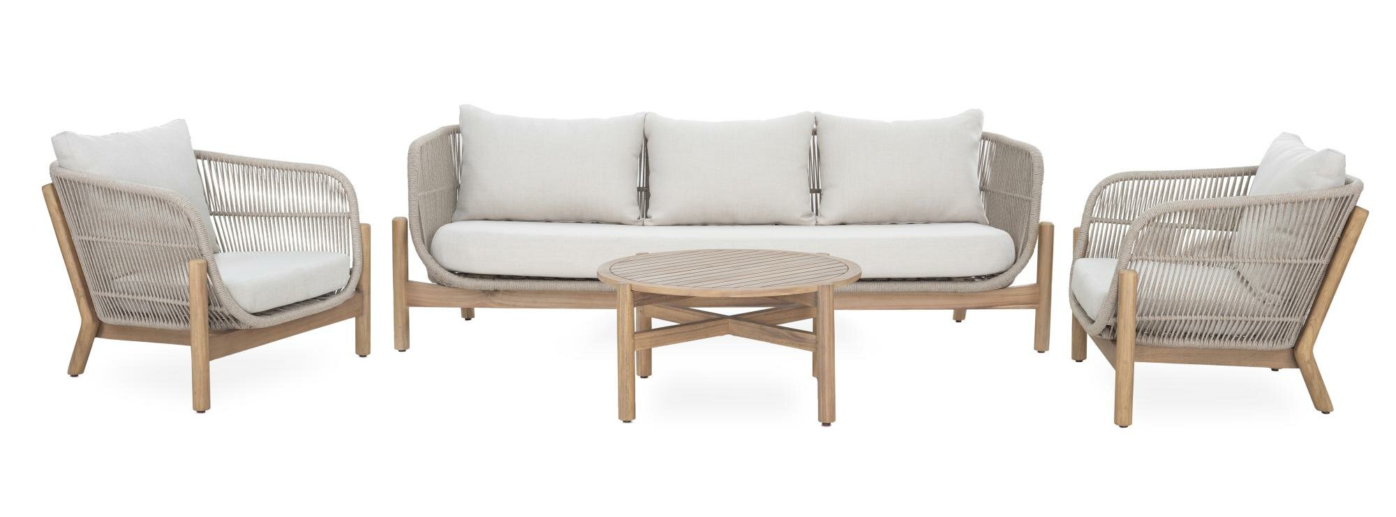 Набор мебели Риччи MAX арт. GS052 бежевый, бежевый 2 уп. (стол+2кресла+диван, бежевый, подушки бежевые) "Garden story"