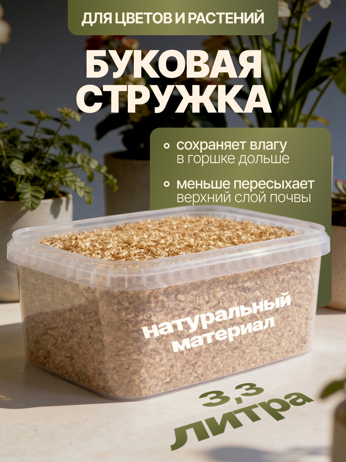 Мелкая стружка и опилки для мульчирования в контейнере 3,3 литра