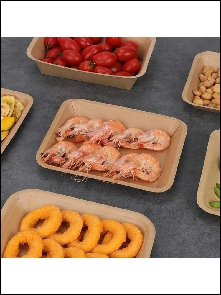 Одноразовые тарелки из крафт-бумаги, подносы для фруктов, закусок, суши, идеальны для пикника и барбекю