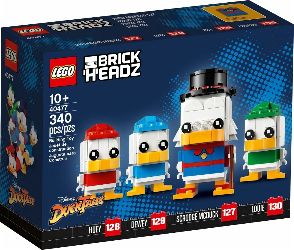 LEGO 40477 принадлежит к серии BrickHeadz под названием Скрудж Макдак, Хьюи, Дьюи и Луи.