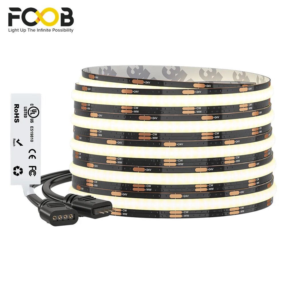 Светодиодная лента COB, черный, DC12V/24V, 640 LED/m, IP30, 3m