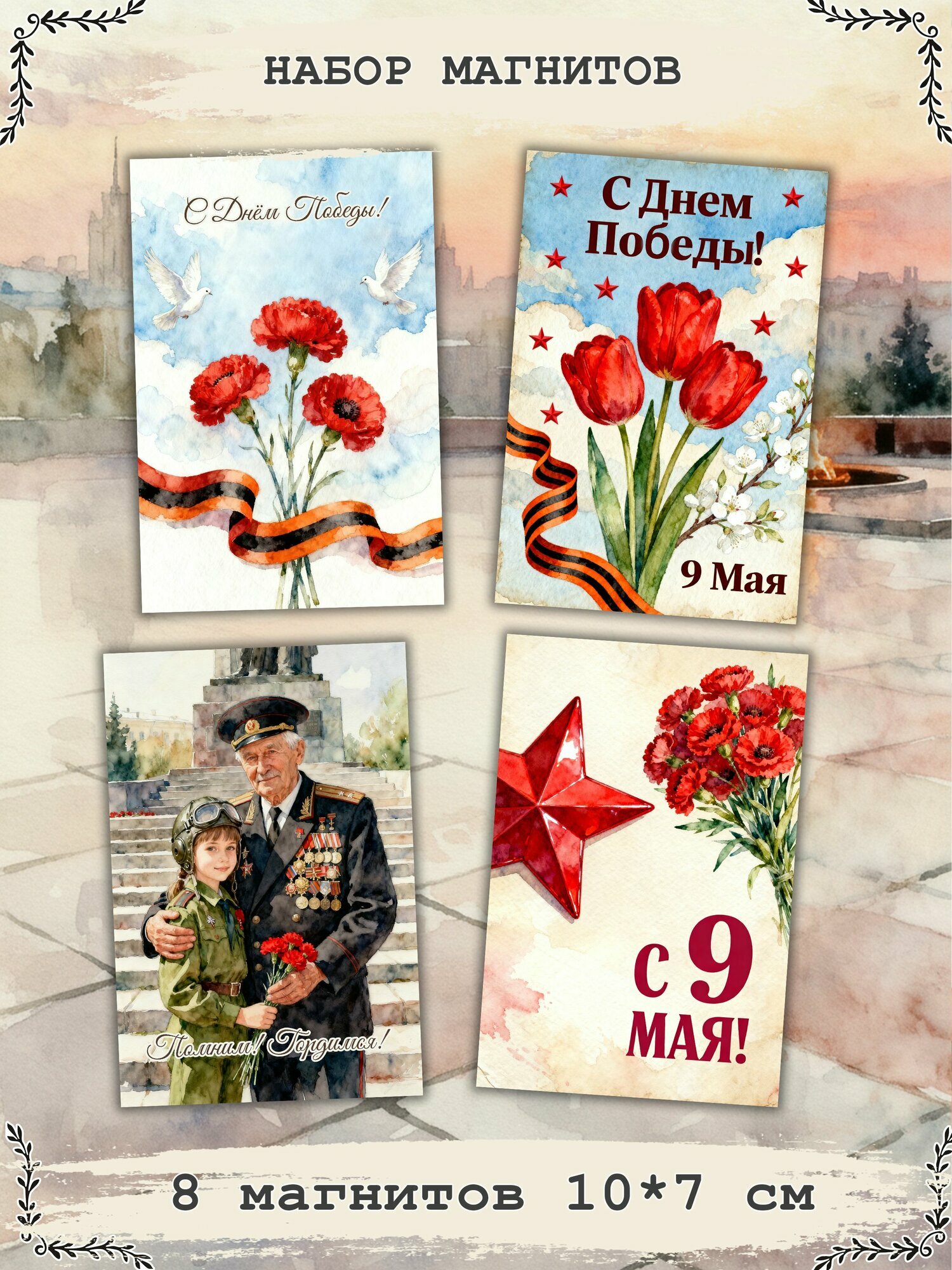 Набор магнитов на 9 мая 10х7 см 8 шт