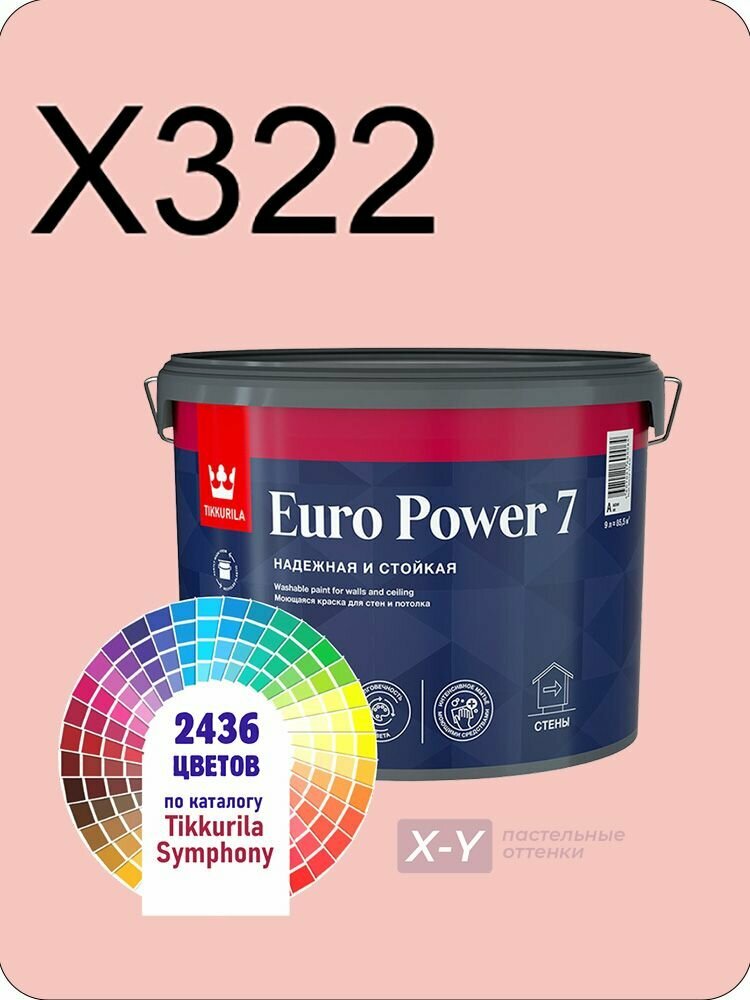 Краска для стен и потолков Tikkurila Euro Power 7 9л. пастельные оттенки X322