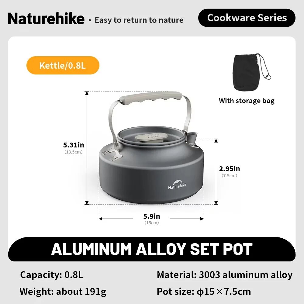 Naturehike Kettle 0.8L, алюминиевая посуда