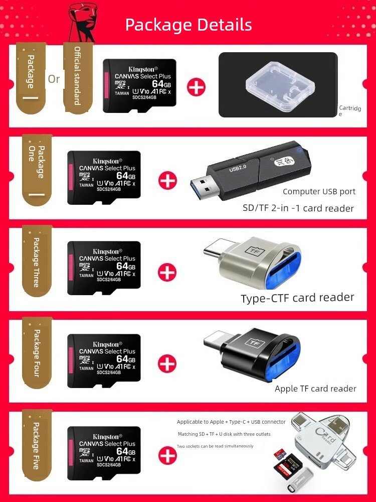 Kingston TF Card 64GB Высокоскоростной MicroSD для видеорегистратора, дрона и фотоаппарата