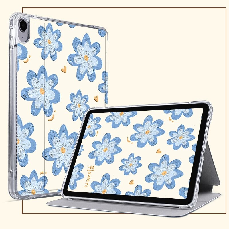Чехол книжного стиля из силикона для iPad Air1 9,7 дюйма с паттерном голубых цветов, легкий защитный чехол для детей