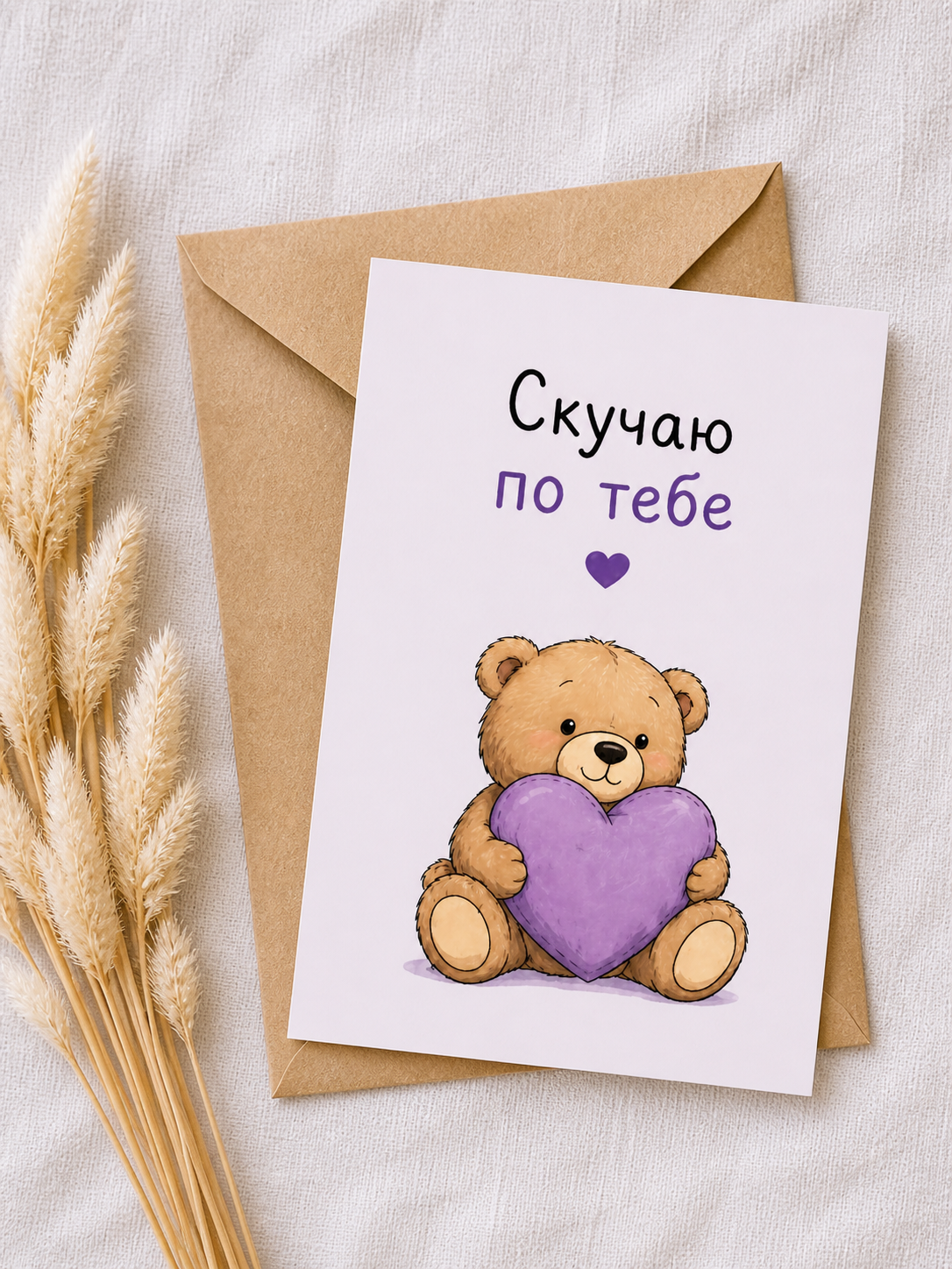Открытка «Скучаю по тебе» милая с мишкой, для парня или девушки, романтичная А6 10x15