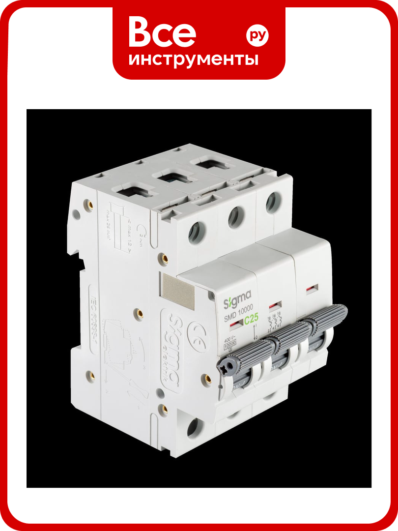 Автоматический выключатель Sigma Elektrik 3P C 50A 10kA, 1 шт 1SMD350C, для защиты перегрузок токов короткого замыкания