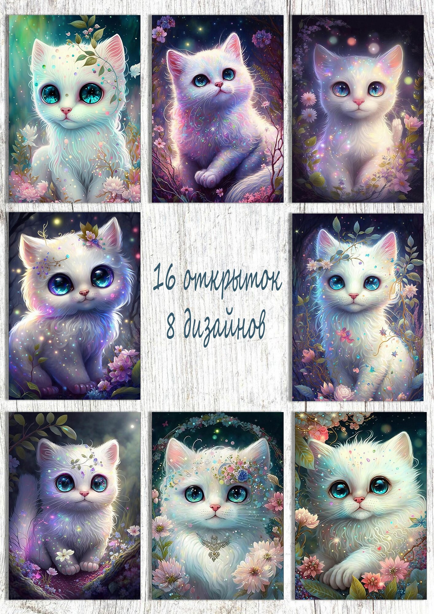 Открытки котики, 16 штук