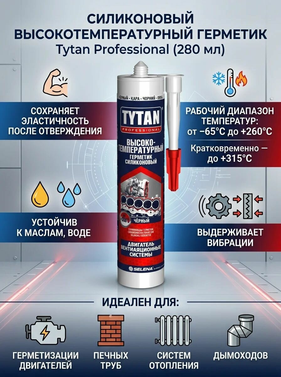 Герметик Силиконовый Высокотемпературный Tytan Professional черный, 280мл