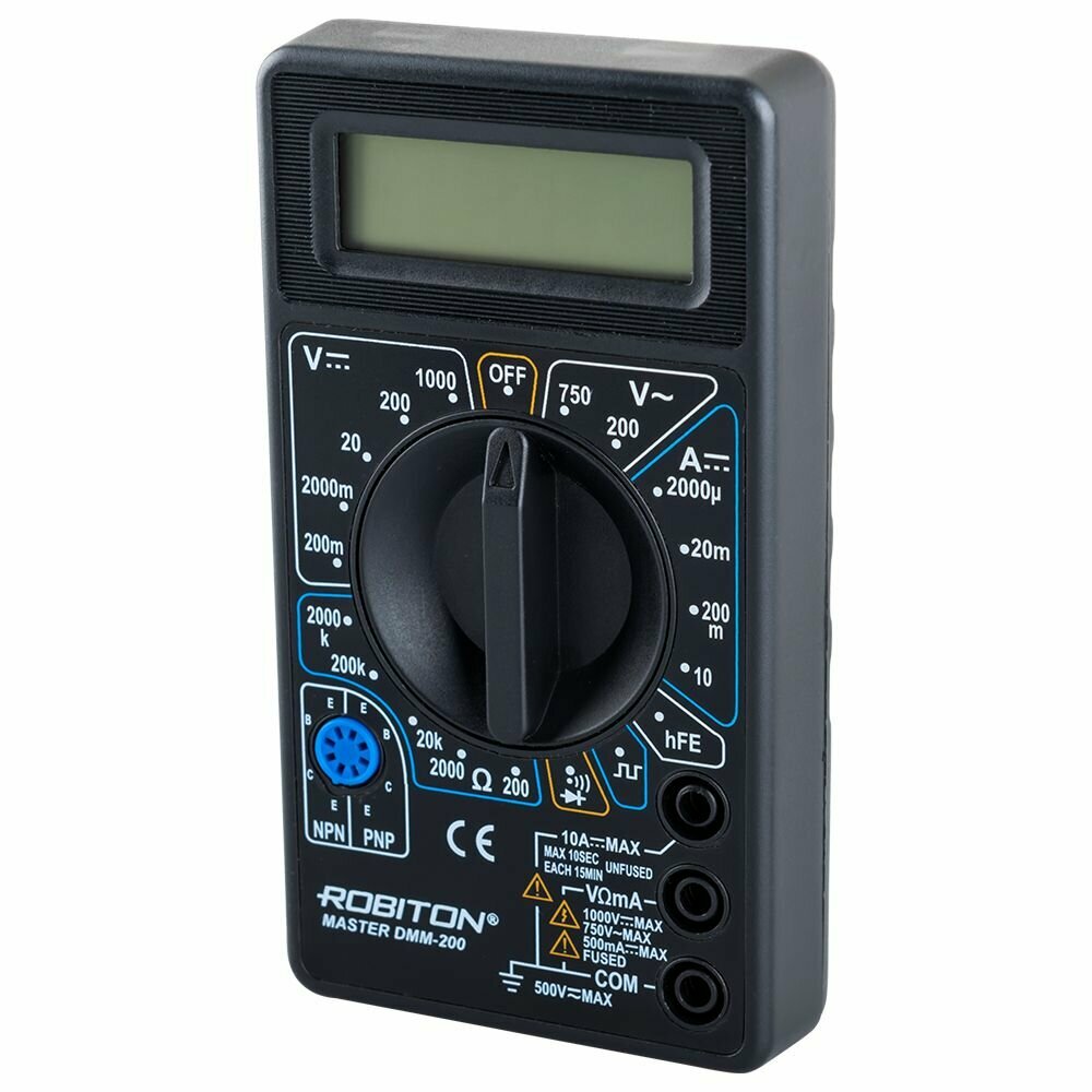 Мультиметр ROBITON DMM-200, цифровой, набор щупов, питание от "Кроны" — фото 1