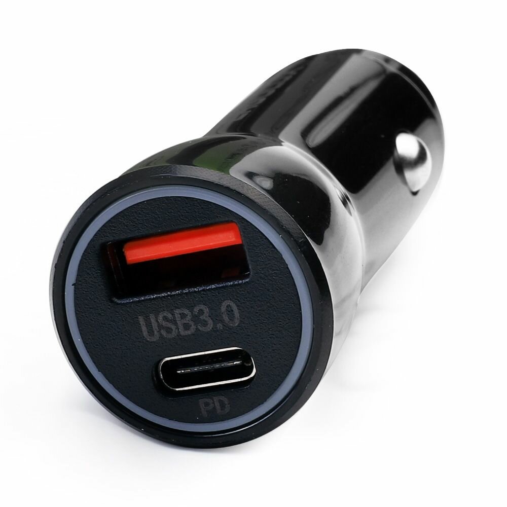 Автомобильное зарядное устройство/адаптер с разъемами USB+Type C 12W, черный