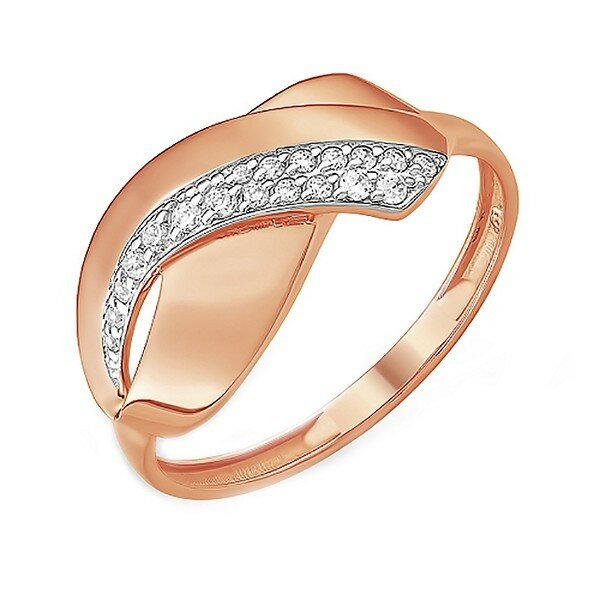 Кольцо широкое, тонкое JEWELIN, красное золото, 585 проба, фианит