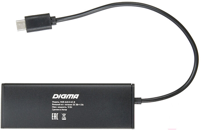 Разветвитель USB-C Digma HUB-4U2.0-UC-B 4порт. черный