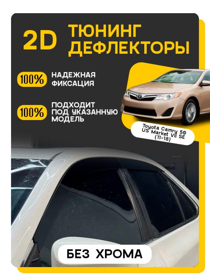 Плоские тюнинг дефлекторы Toyota Camry US Market XV50 SE (11-18) Ветровики на Тойота Камри 50 Америка. Комплект 8 шт.