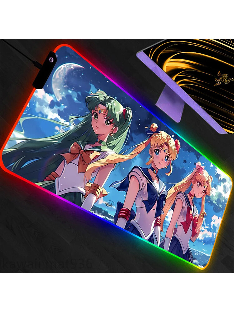 RGB LED Светящийся коврик для мыши Sailor Moon, большой настольный коврик для девочек, размер 40x90xxl