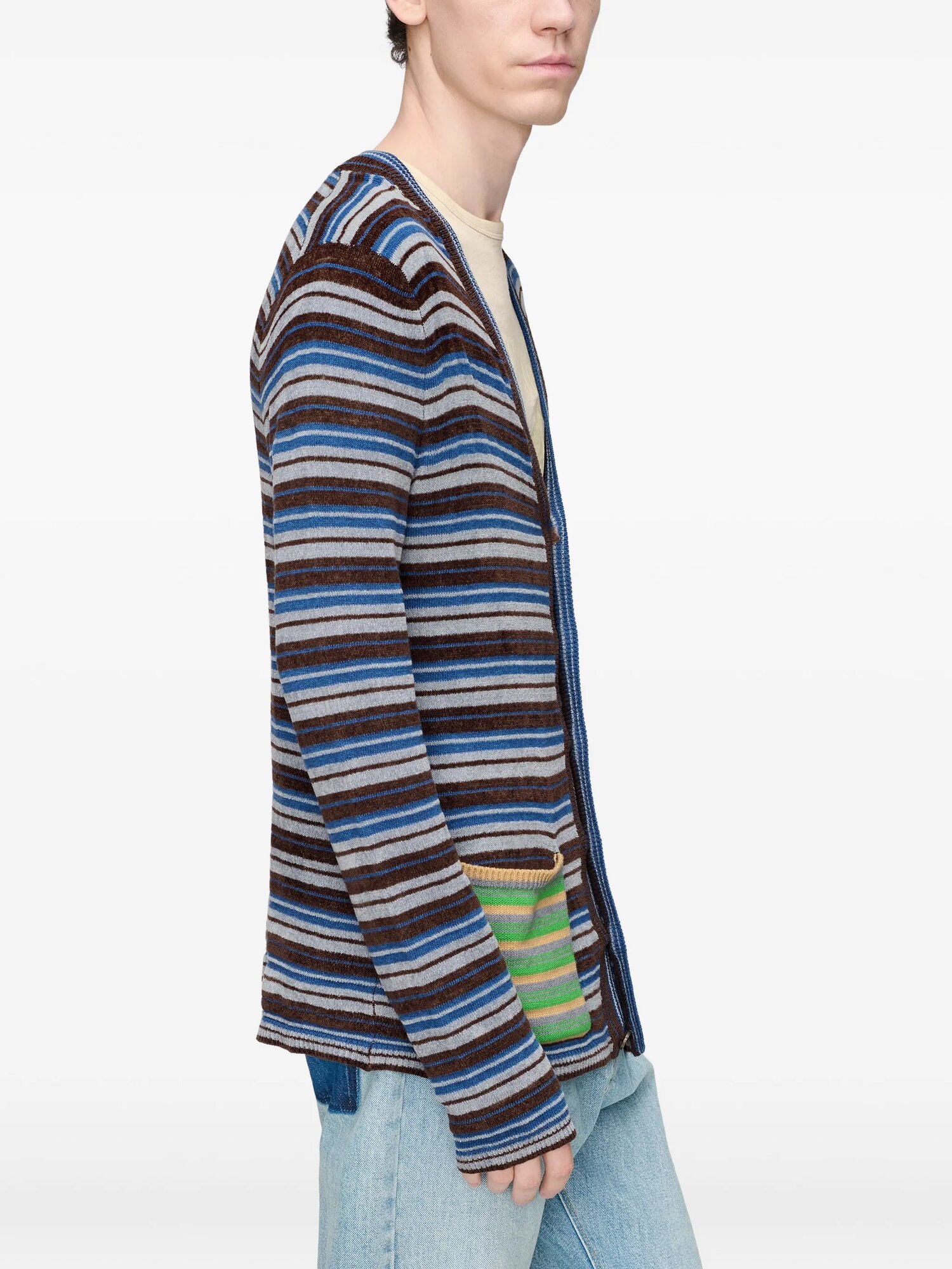 Кардиган Maison Margiela Striped wool cardigan, размер 46, синий — фото 1