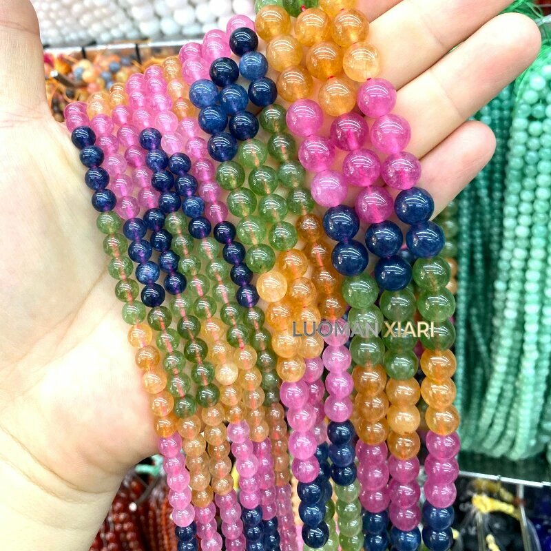 LUOMAN XIARI Бусины из халцедона изумрудно-зелёного цвета 4-12 мм 6mm 58-60pcs, tourmaline color 03