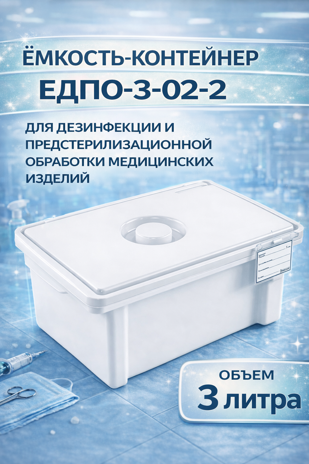 ЕДПО-3-02-2 Емкость-контейнер полимерный для дезинфекции 3 литра