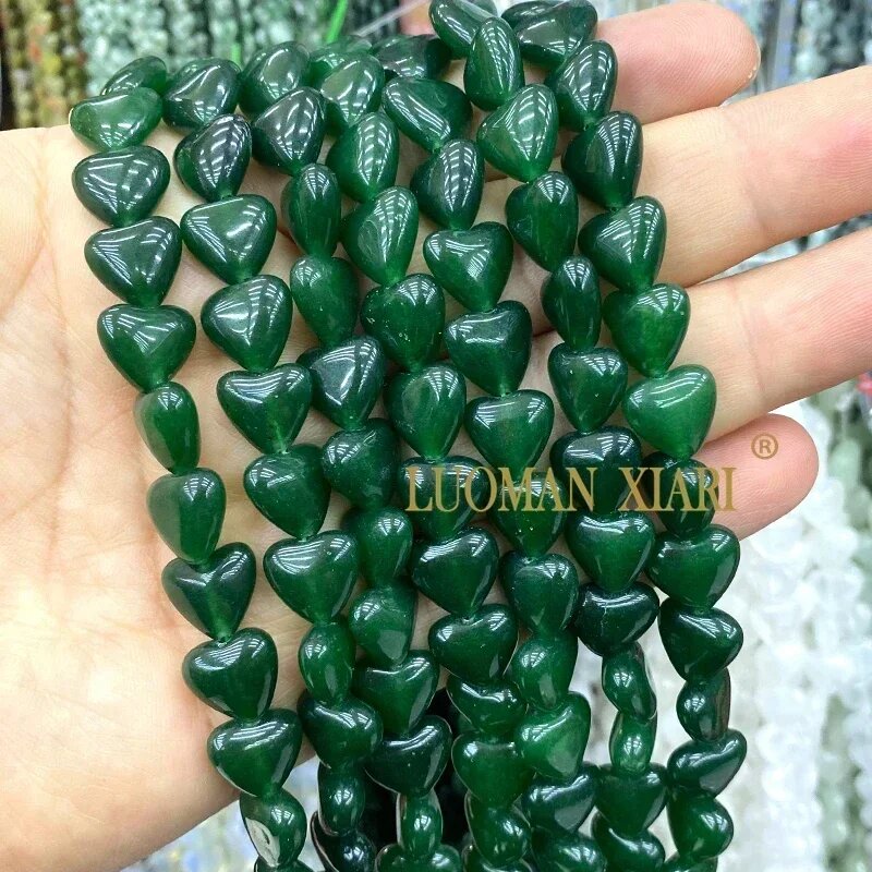 Зелёный флюорит, бусины сердечки LUOMAN XIARI 10 мм 10mm 16-18pcs, emerald chalcedony