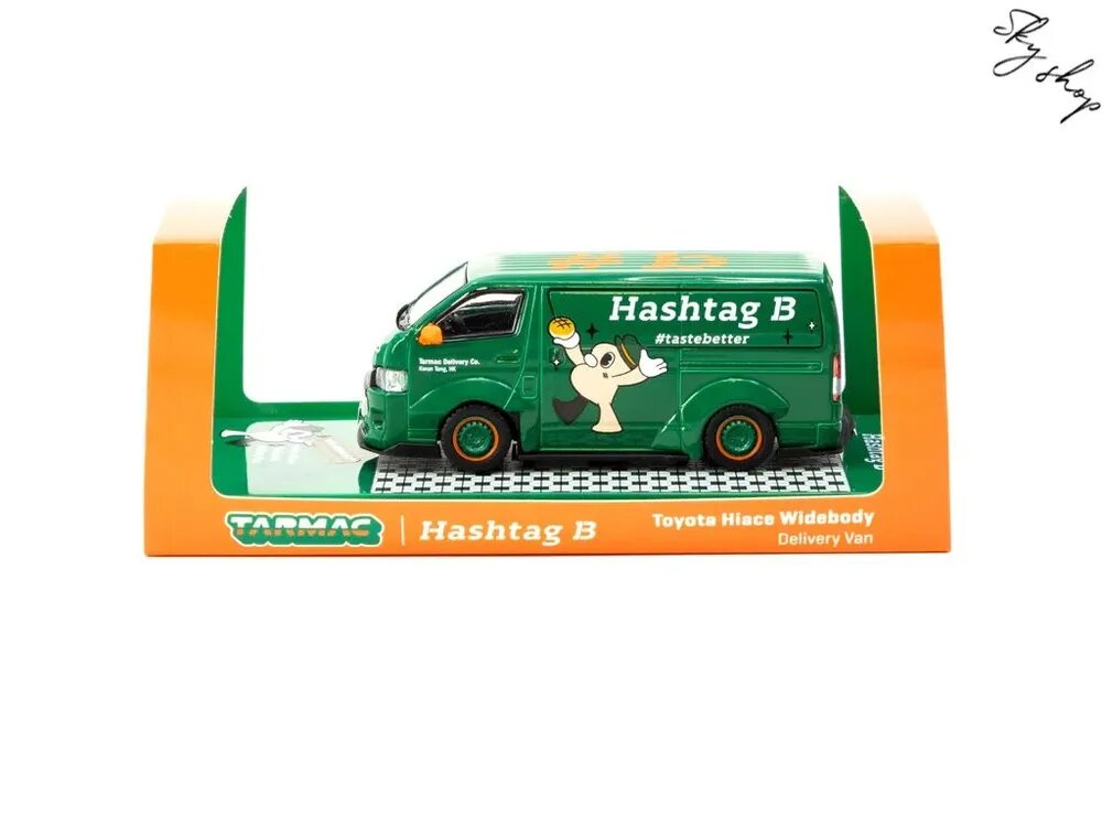 Машинка Tarmac works 1:64 Toyota Hiace Widebody - Hashtag B Special Edition with Special Diorama Display Base