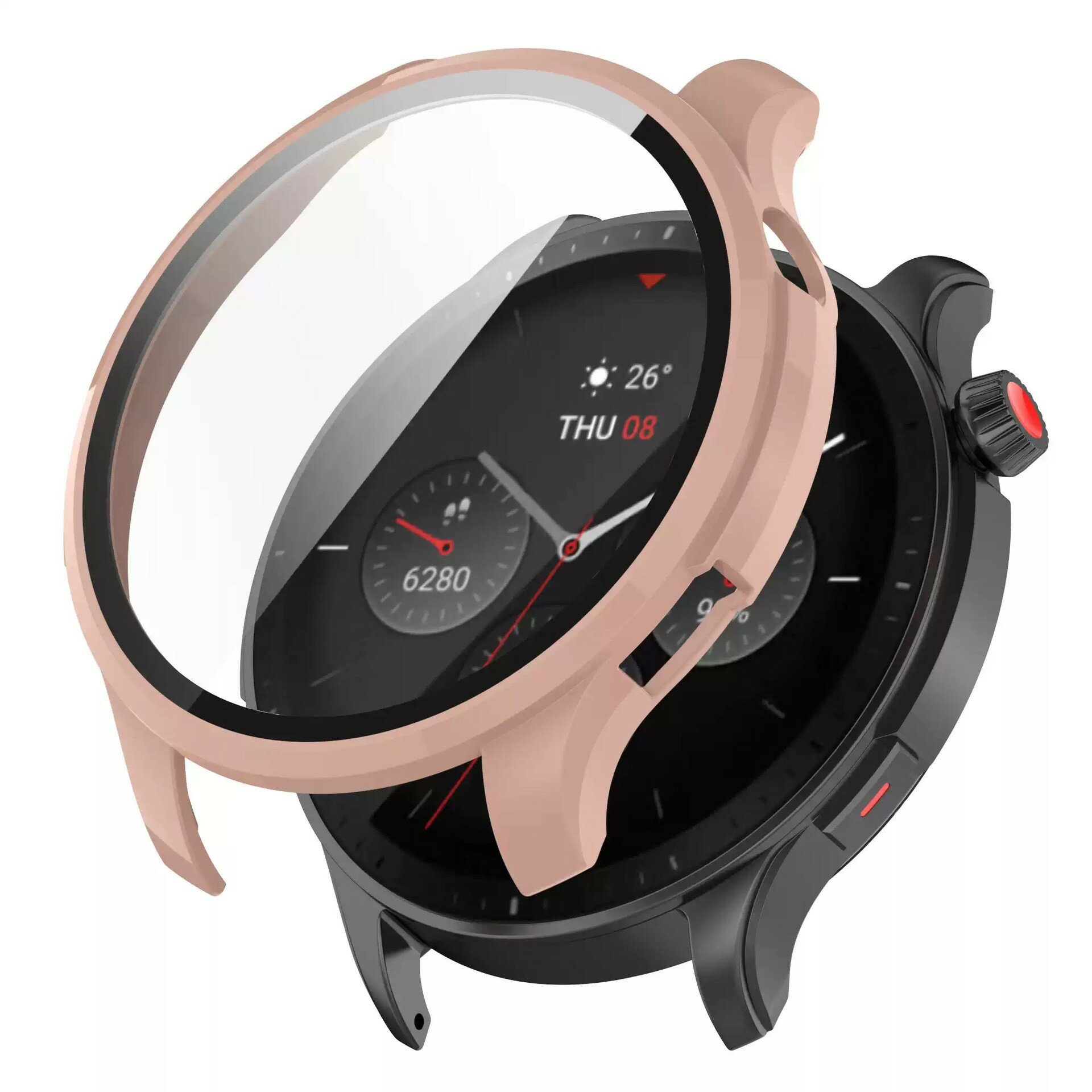 Розовый цветочный чехол из ПК с закаленным стеклом для умных часов Amazfit GTR Mini