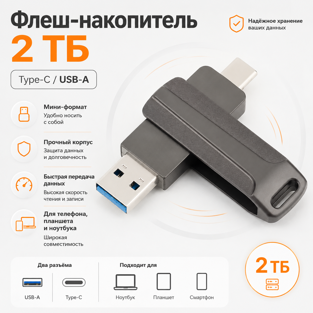 USB-накопитель с двумя интерфейсами Type-C для мобильных телефонов и компьютеров, высокоскоростной USB 3.1