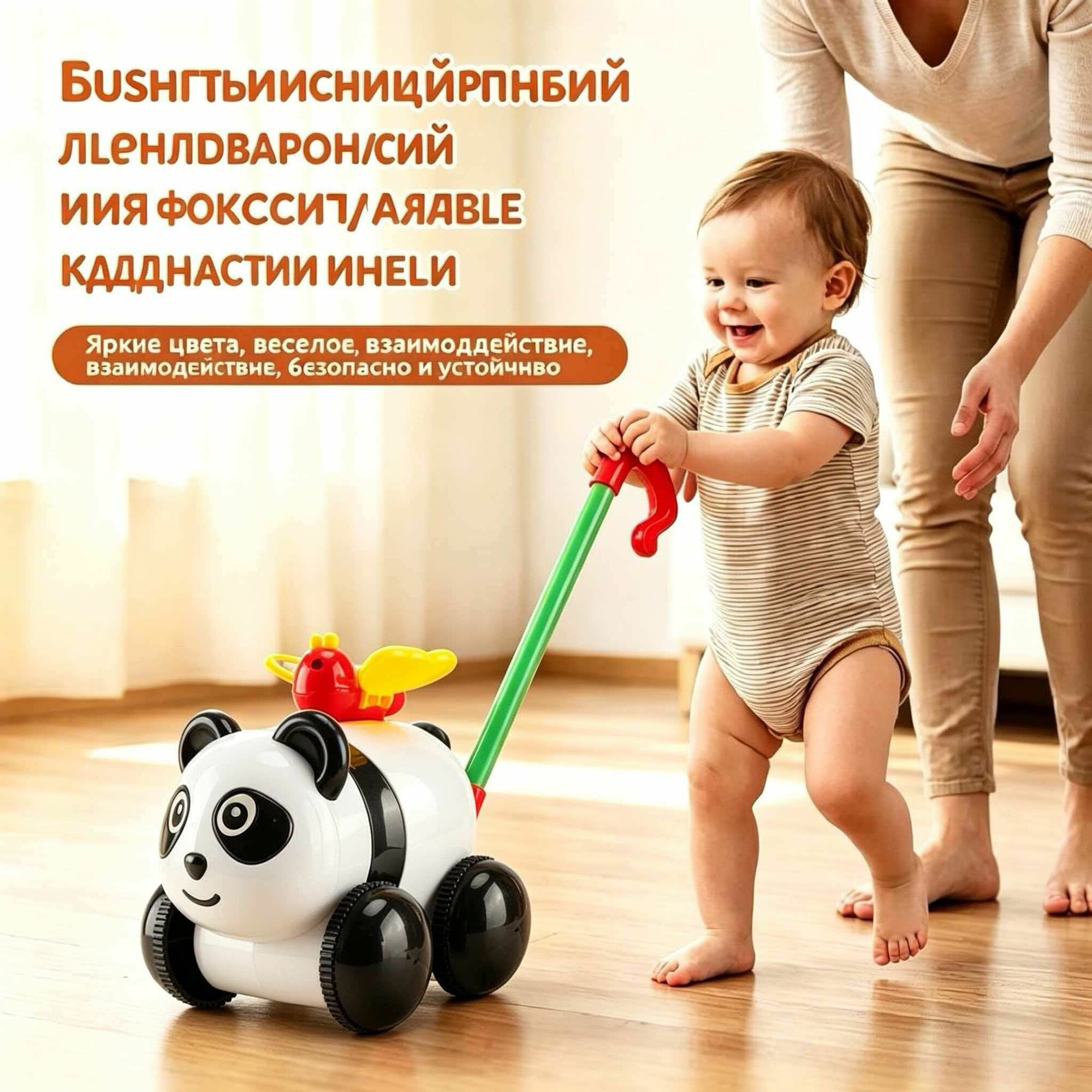 Детская каталка-паровоз на палочке
