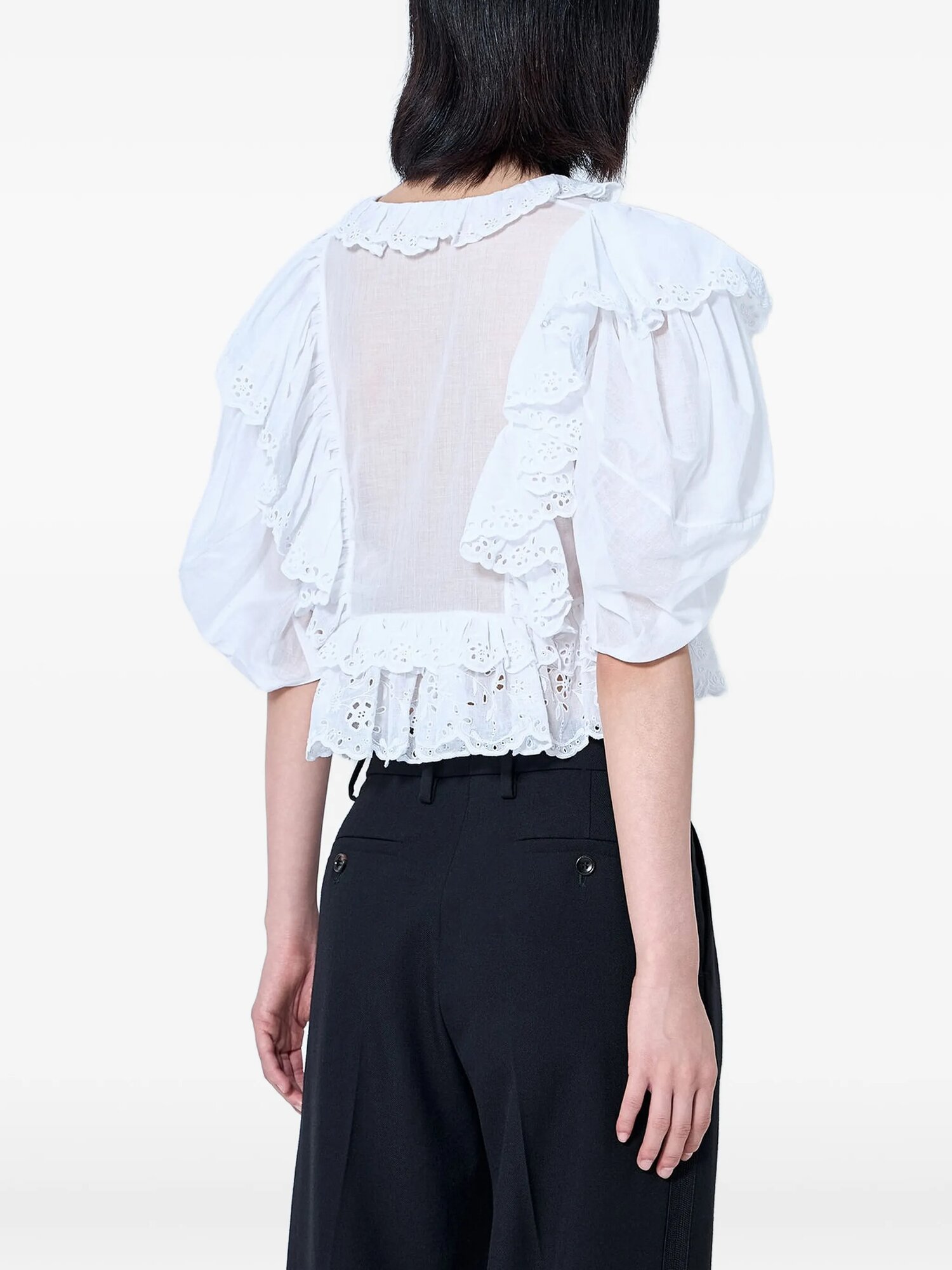 Блуза Chloe Cropped ruffled-sleeve blouse, размер 36, бежевый/белый — фото 1