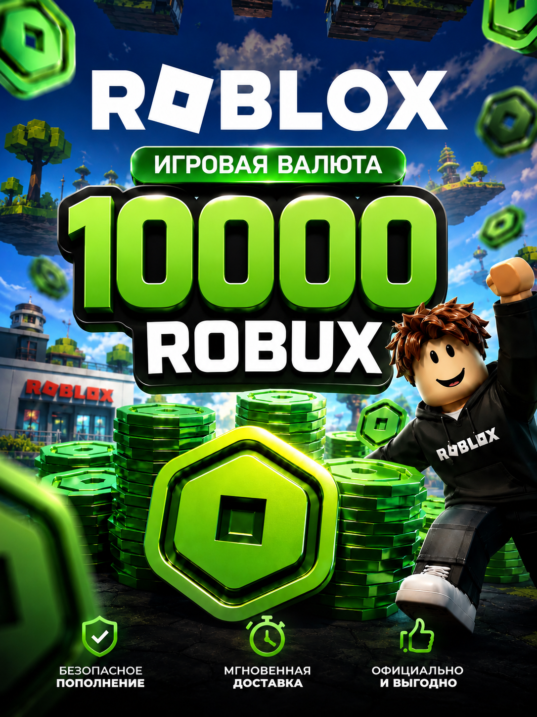 Игровая валюта Roblox - 10000 Robux, электронный ключ, цифровой товар