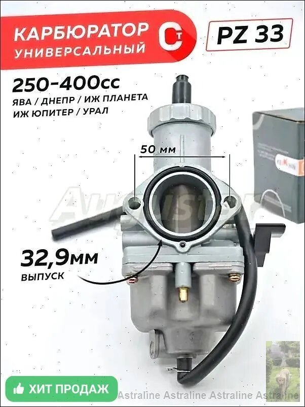 Карбюратор PZ32/PZ33 для мотоциклов 250cc 300сс 400сс Иж, Урал, Днепр, К750