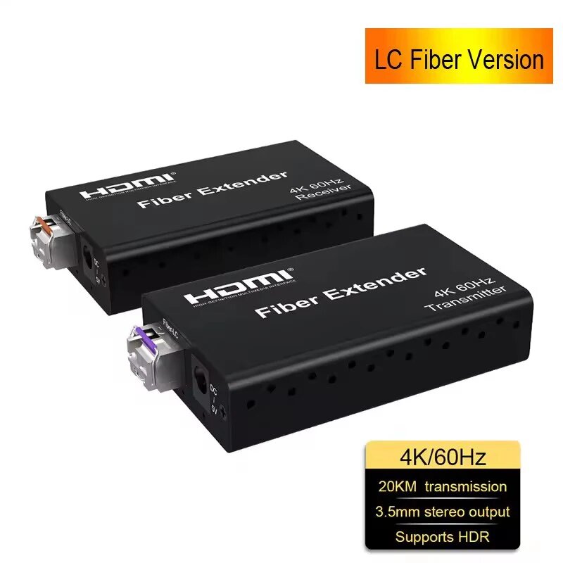 Qkens HDMI удлинитель по оптоволокну 4K 60Гц до 20км Европейская вилка (EU Plug), 4K 60Hz LC Version