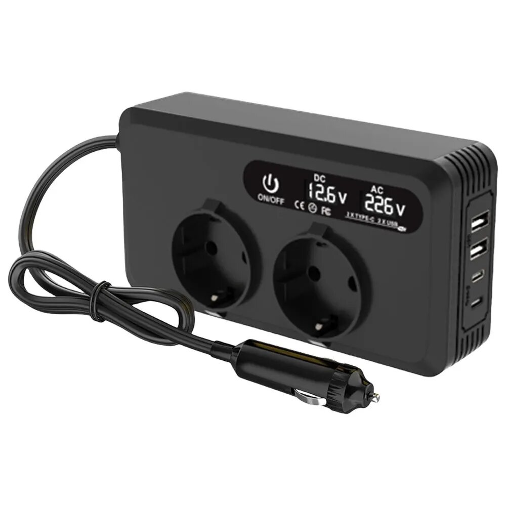 Автомобильный инвертор 200 Вт, 12 В в 220 В, 2 розетки, 2 USB, 2 Type-C