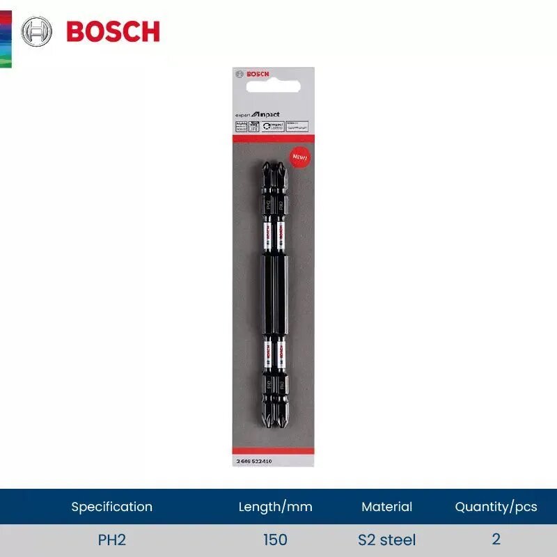 Биты для ударной отвертки Bosch Impact Control, 2 шт, PH2, 150 мм, S2 сталь