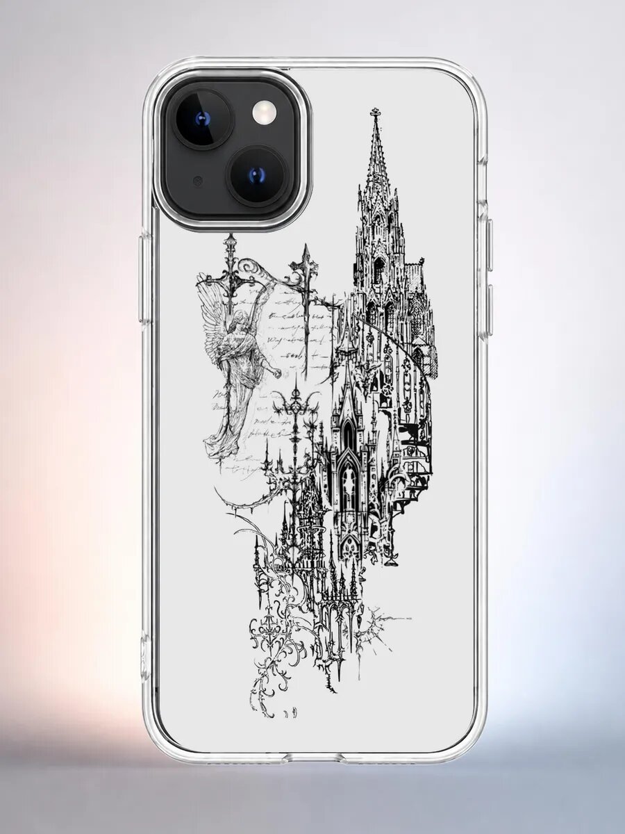 Чехол iPhone 14 готический собор силиконовый прозрачный