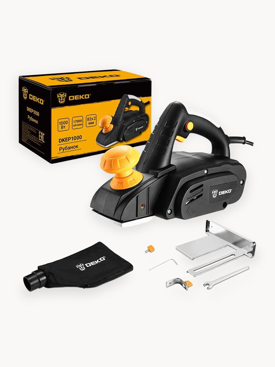 Электрорубанок DEKO, 1000 Вт, 17000 об/мин, 82 мм ширина, 2 мм глубина рубанок электрический