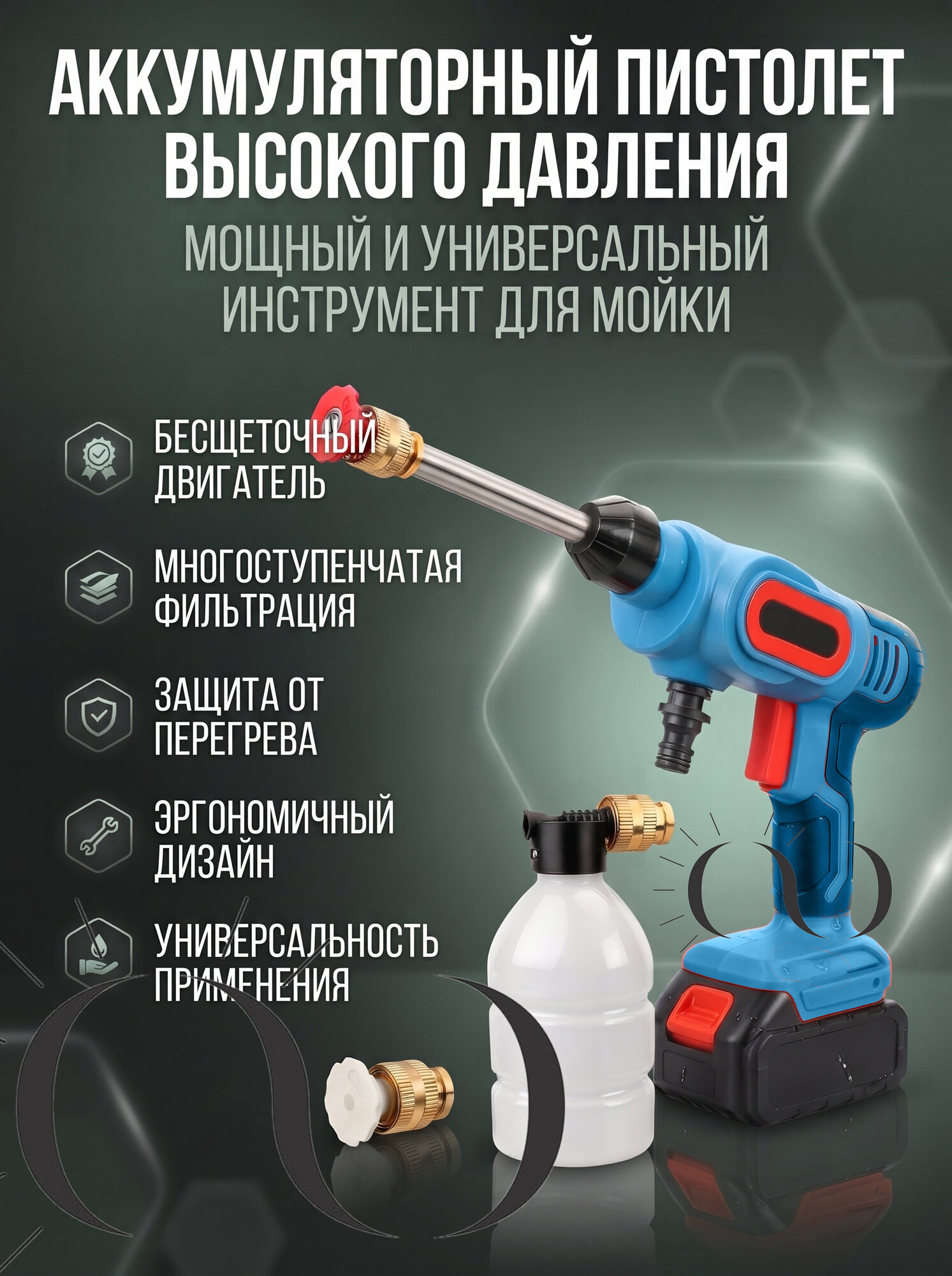 Мойка высокого давления аккумуляторная, автомойка, автомобильная, аккумуляторные мойки высокого давления, минимойка — фото 1