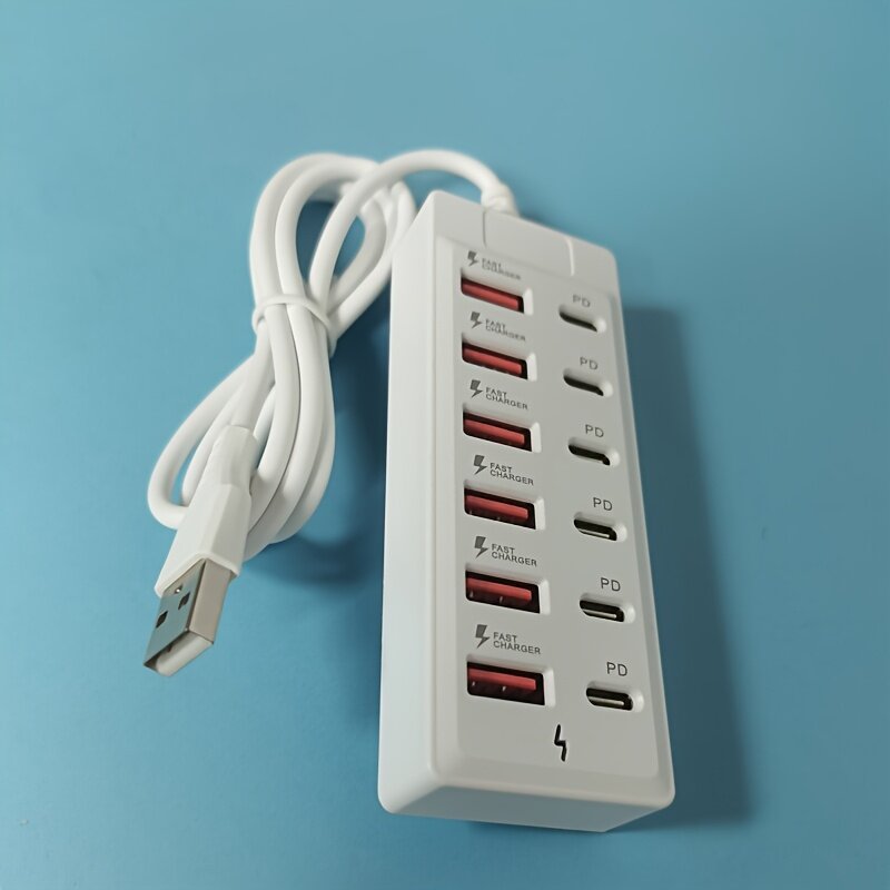 USB-хаб на 12 портов с быстрой зарядкой 25 Вт и портами USB и PD для компьютеров, ноутбуков, планшетов и смартфонов