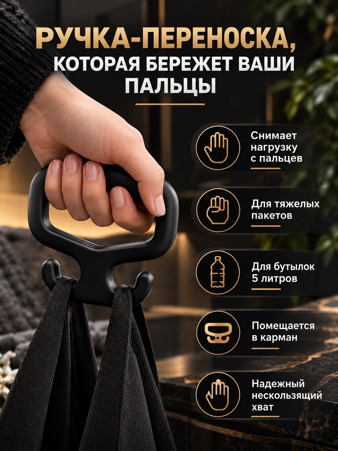 Эргономичная ручка-переноска для пакетов, держатель для тяжелых сумок, до 20 кг