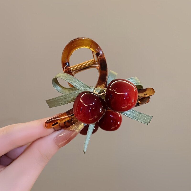 Заколка-краб в виде вишни для женщин, цвет кофейно-коричневый, 1 шт.